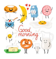 Funny Breakfast set Royalty Free Vector Image - VectorStock
