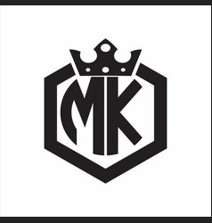 Mk logo monogram rounded hexagon shape Royalty Free Vector