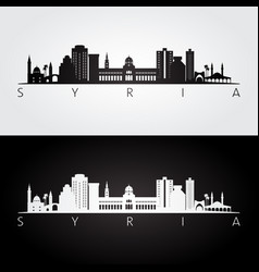 Damascus skyline and landmarks silhouette black Vector Image