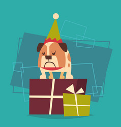 Christmas theme with cute dog and gift boxes Vector Image