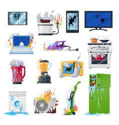 Broken home appliances set damaged electrical Vector Image