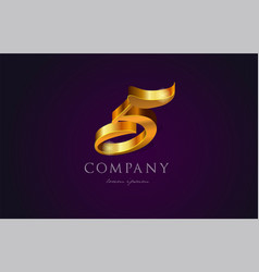 5 five number numeral digit golden 3d logo icon Vector Image