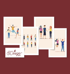 Group of four boy cartoon teenager students Vector Image