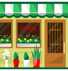 Cartoon flower shop building green natural Vector Image