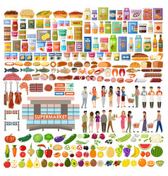 Supermarket big store set vegetables fruits fish Vector Image