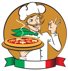 Cartoon a baker with pizza Royalty Free Vector Image