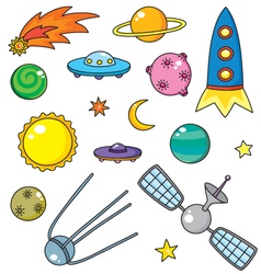 Doodle space planets rocket ship stars explore Vector Image