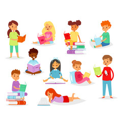 Kids reading books icon set Royalty Free Vector Image