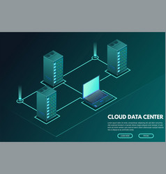 Data center isometric banner with laptop and Vector Image