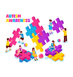 Autism awareness puzzles autistic children icons Vector Image