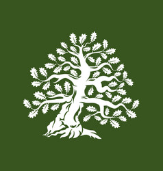Huge and sacred oak tree silhouette logo badge Vector Image
