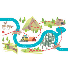 Horizontal banner with trail map hiking route or Vector Image