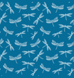 Seamless blue pattern with hand drawn dragonflies Vector Image
