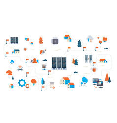 Data isometric set with center and network Vector Image