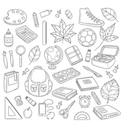 Doodle icons collection school supplies Royalty Free Vector
