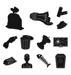 Garbage and waste black icons in set collection Vector Image