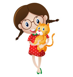 Girl hugging a little cat Royalty Free Vector Image