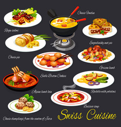 Swiss cuisine food dishes traditional meals menu Vector Image