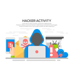 Hacker with laptop hacking Royalty Free Vector Image