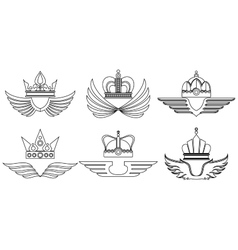 Wings with crowns silhouettes Royalty Free Vector Image