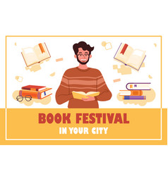 Happy cartoon book man Royalty Free Vector Image