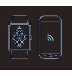 Hand holding mobile phone and smart watch design Vector Image