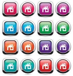 Home page icon square red 3d icon with chrome Vector Image