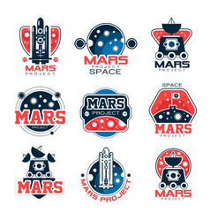 Mars project labels set mars colonization program Vector Image