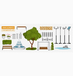 Forest and park trees bushes fern and park bench Vector Image