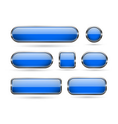 Blue glass button shiny square 3d web icon Vector Image