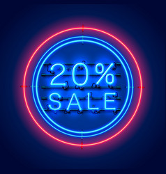 Neon 20 off text banner night sign Royalty Free Vector Image