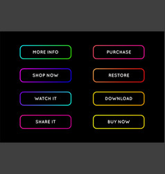 Glow neon buttons for web design set website Vector Image