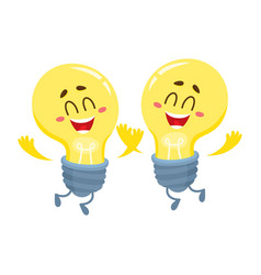 Cute light bulb character with funny face and Vector Image