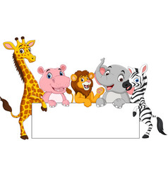 Cartoon wild animal with blank signboard Vector Image