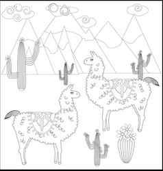 Coloring page cartoon lama coloring book Vector Image