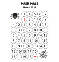 Halloween maze game spider and his web worksheet Vector Image