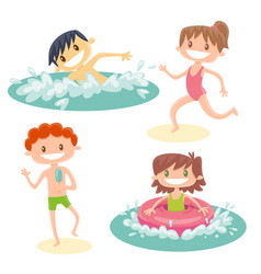 Set isolated cartoon kids playing at beach Vector Image