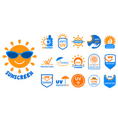 Sunscreen logo set flat style Royalty Free Vector Image