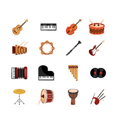 Musical instruments string wind percussion icons Vector Image