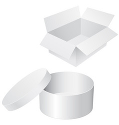Round gift box white blank open and closed Vector Image