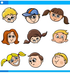 Cartoon kids characters faces set Royalty Free Vector Image