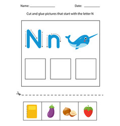 Letter recognition for kids cut and glue Vector Image