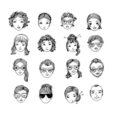 Different faces hand drawing isolated objects on Vector Image