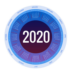 Colorful round calendar 2020 design print Vector Image