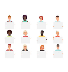 A smiling young boy holding an empty signage Vector Image