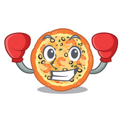 Boxing pizza slice character cartoon Royalty Free Vector