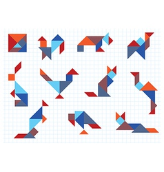 Flower palm mushroom fir tangram figures Vector Image