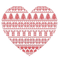 Pattern cross stitch heart shape on red background