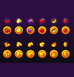 Gold fruit and berries icons for game interface Vector Image