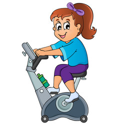 Cartoon woman on a Stationary exercise bike Vector Image